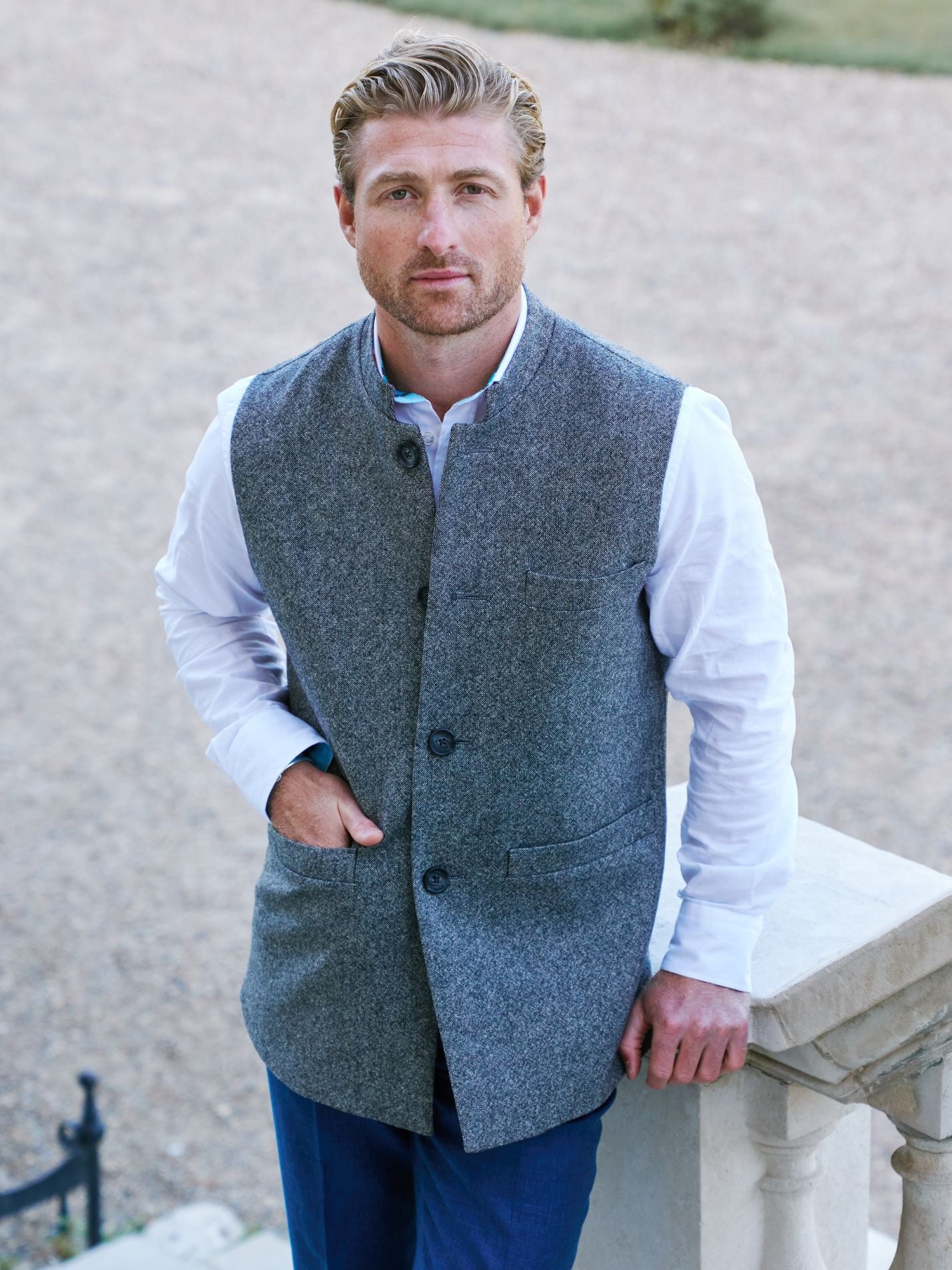 Men's Charcoal British Wool Gilet | Koy Clothing